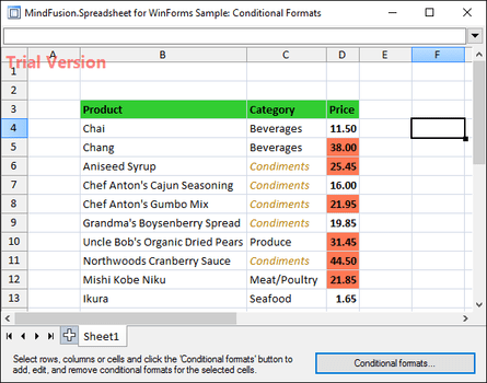 MindFusion.Spreadsheet for WinForms（英語版）
