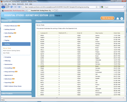 Syncfusion Essential Grid for ASP.NET MVC