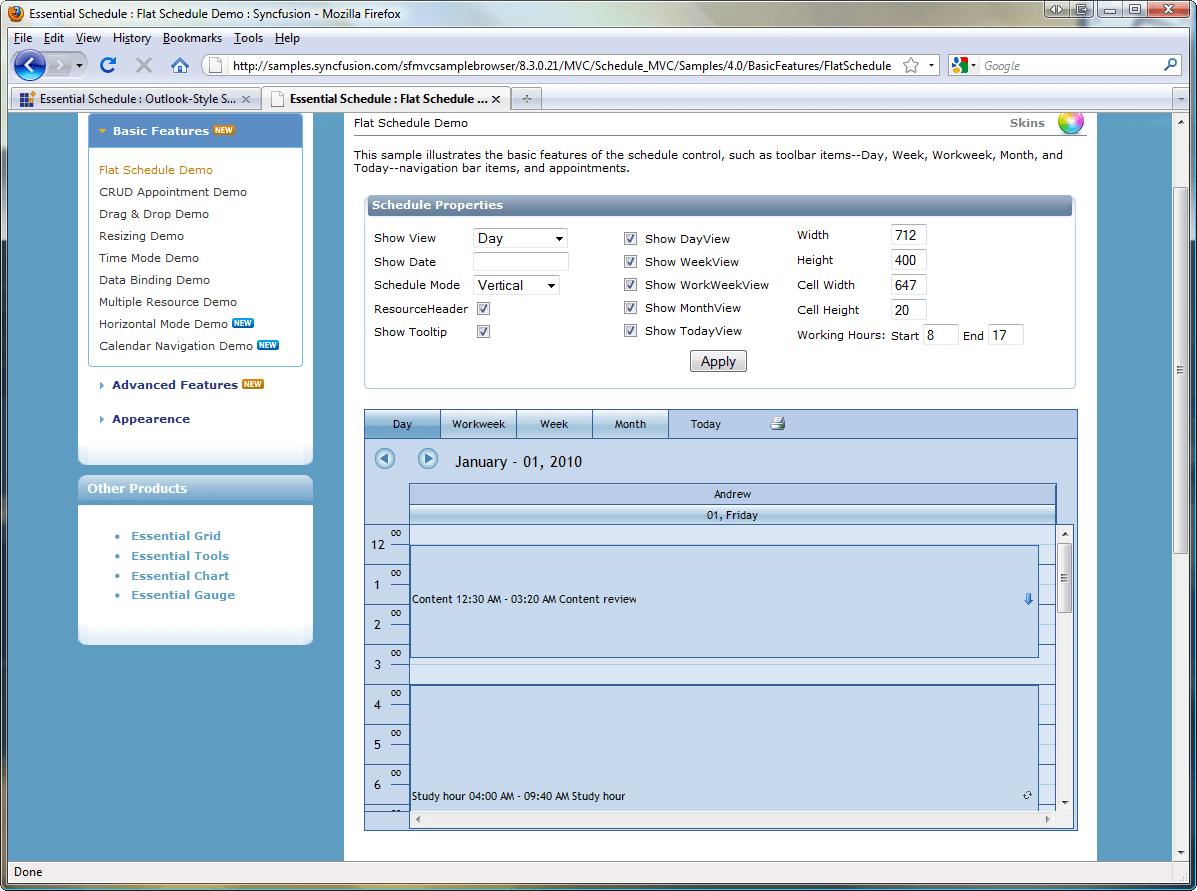 Syncfusion Essential Schedule For Aspnet Mvc