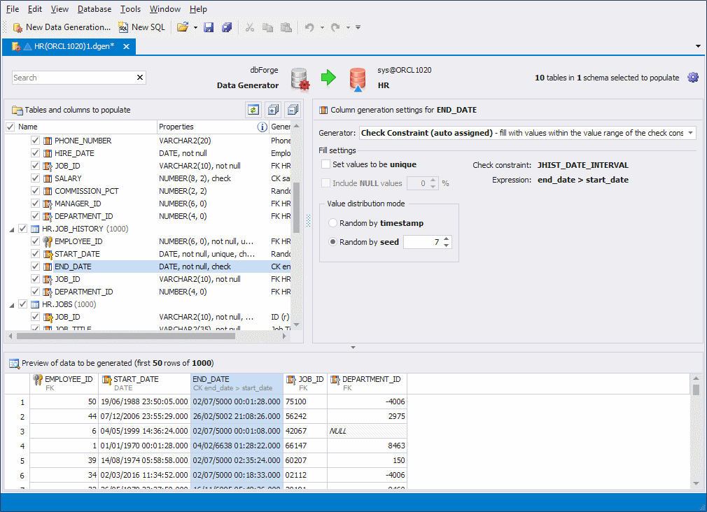 dbForge Data Generator for Oracle