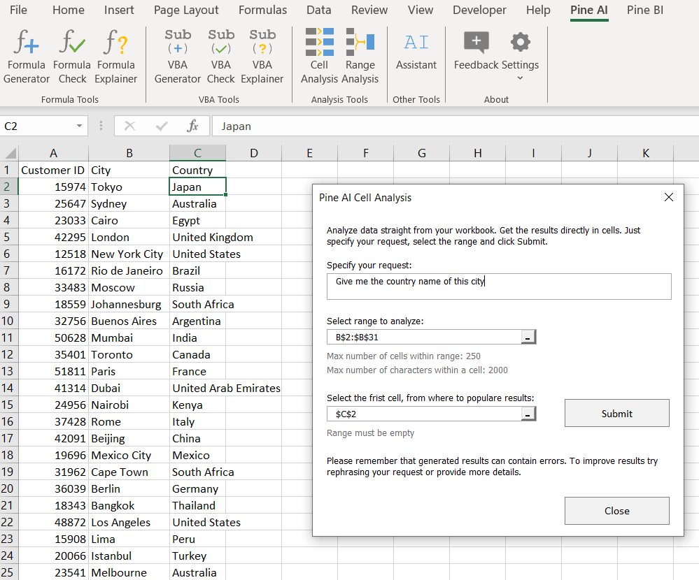 Pine AI Excel Add-In