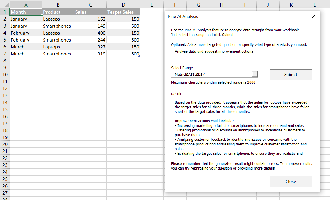 Pine AI Excel Add-In