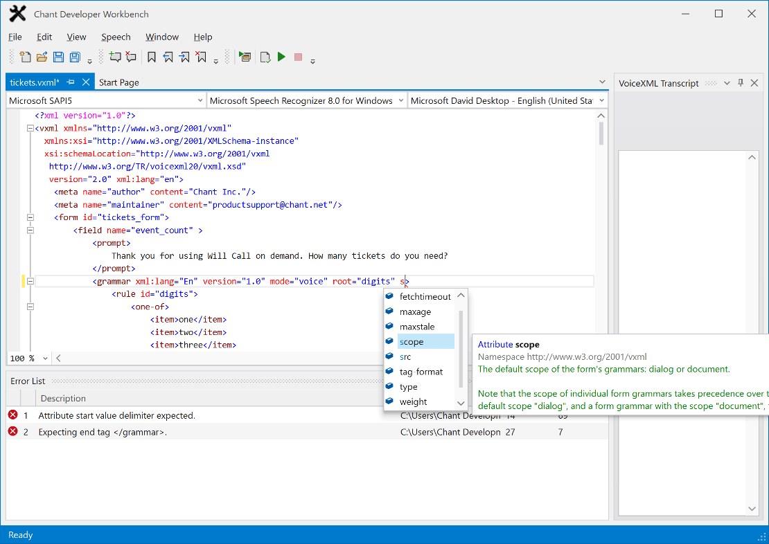 Chant Developer Workbench