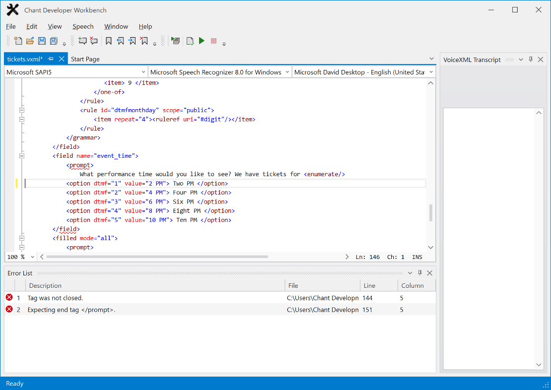 Chant Developer Workbench