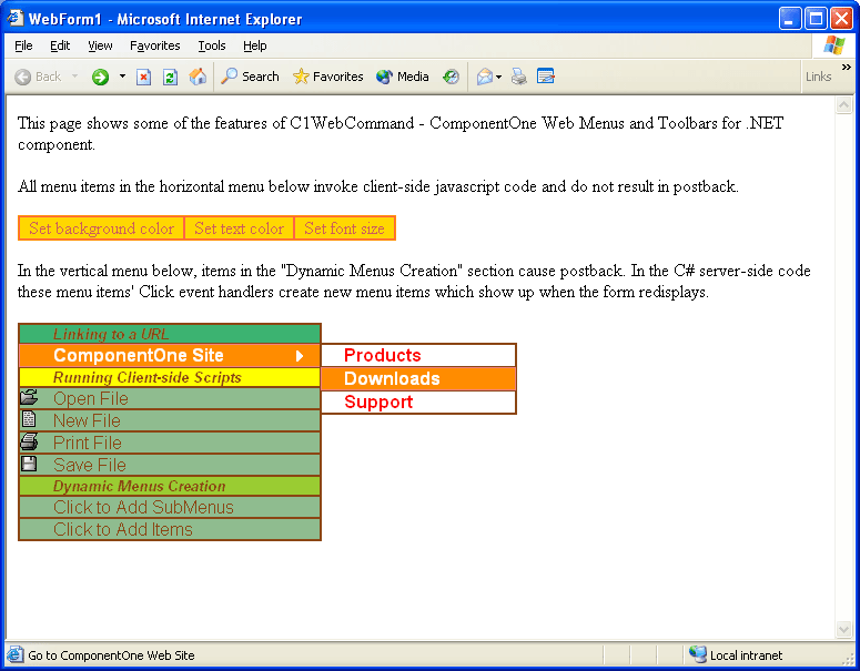 ComponentOne WebMenus and WebBars for ASP.NET（英語版）