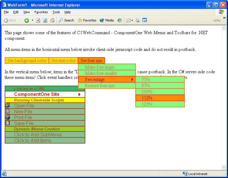 ComponentOne WebMenus and WebBars for ASP.NET（英語版）