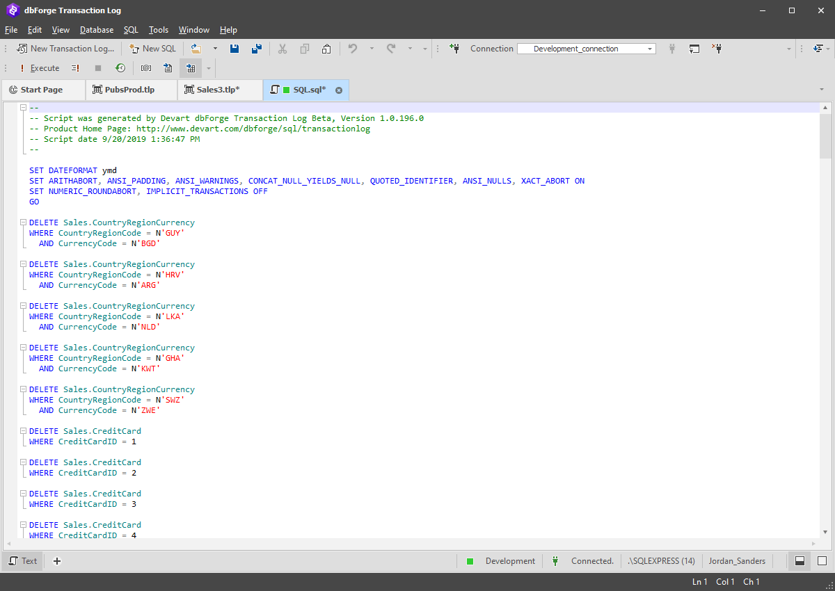 dbForge Transaction Log