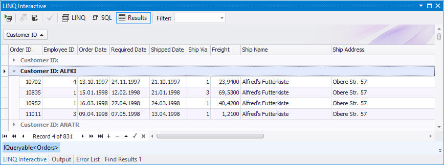 View data with sorting, grouping, filtering etc.