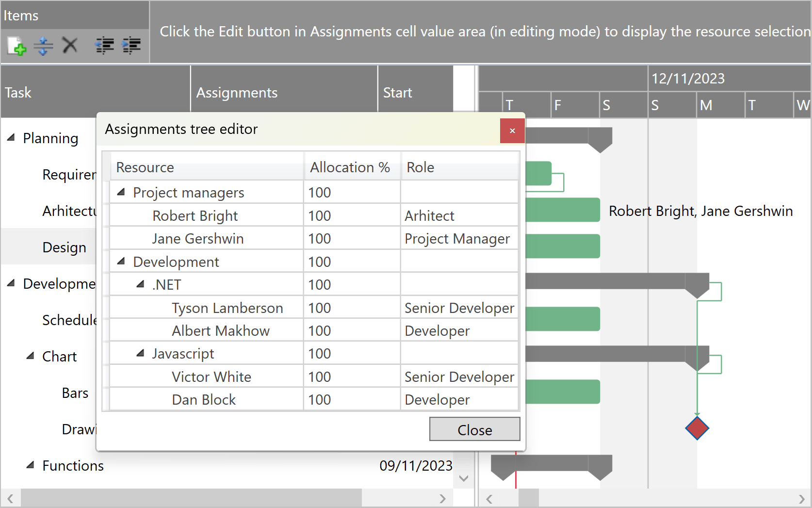 DlhSoft Gantt Chart Library for WPF Standard Edition