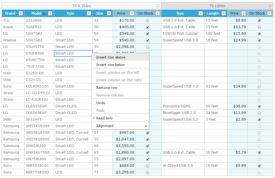 Handsontable （英語版）