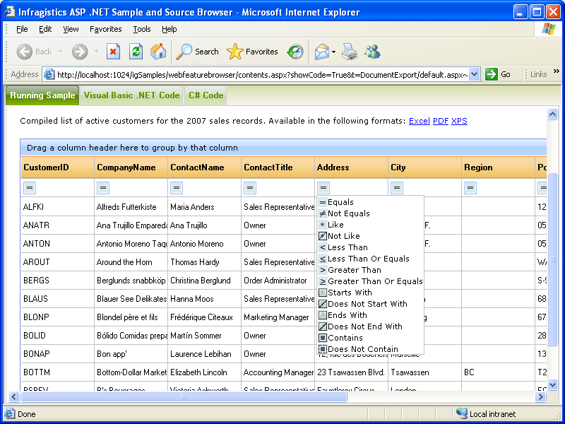 Infragistics NetAdvantage for Web Client