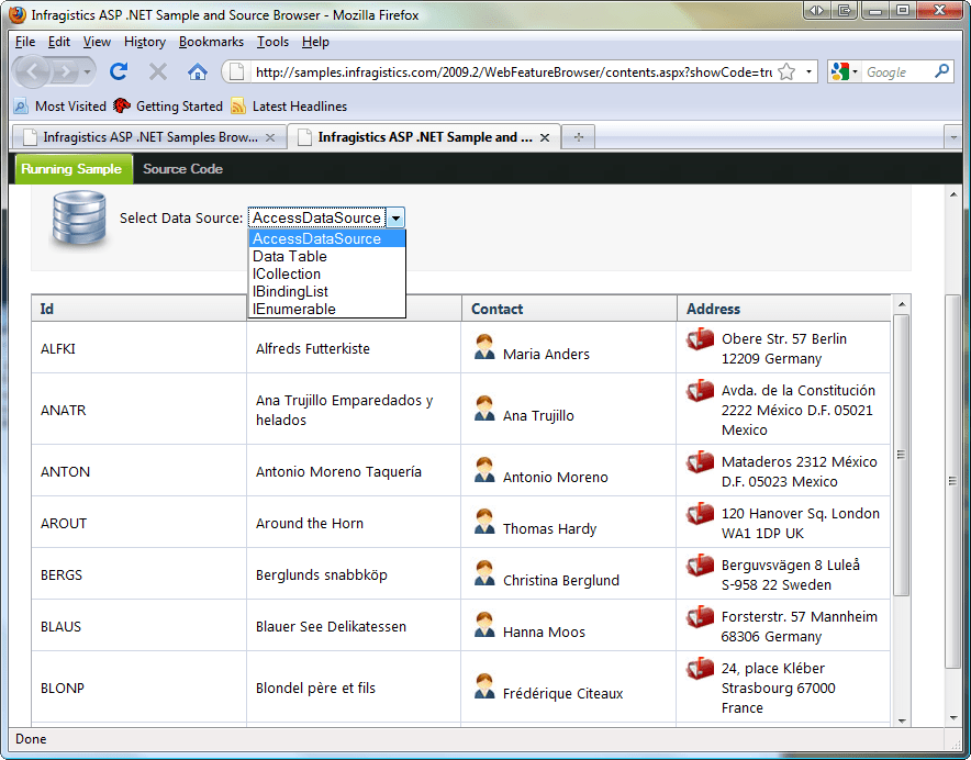 Infragistics Webdatagrid