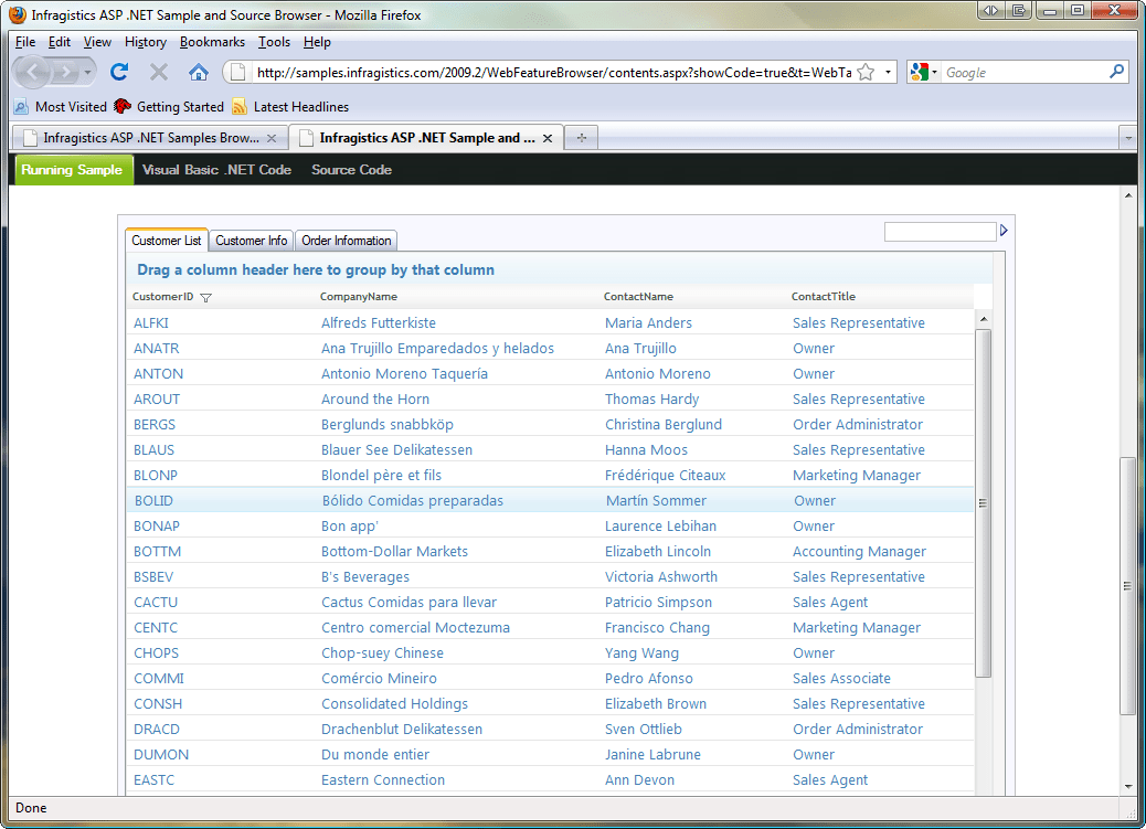 Infragistics Webgrid