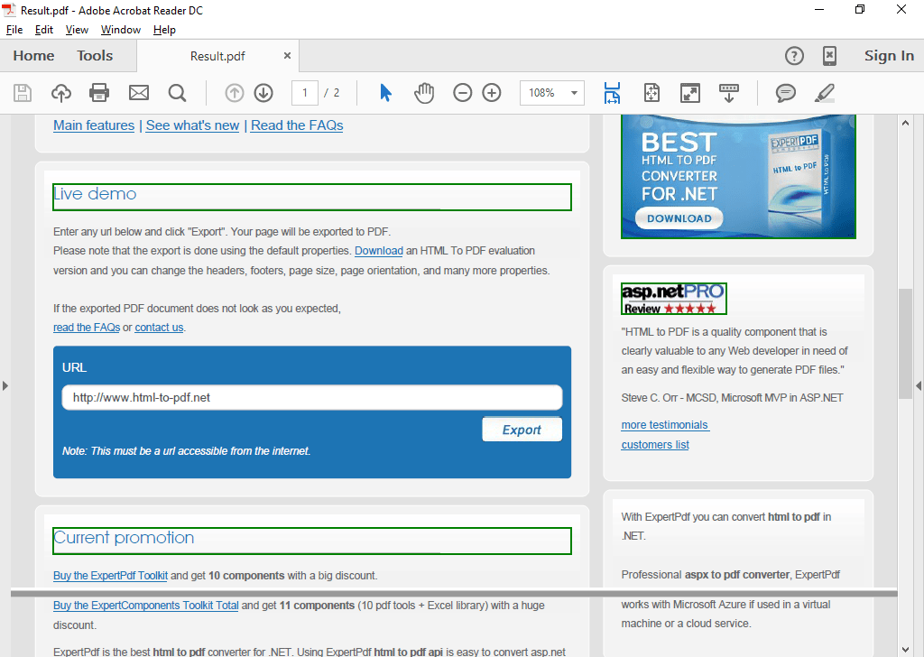 ExpertPDF HtmlToPdf Converter（英語版）