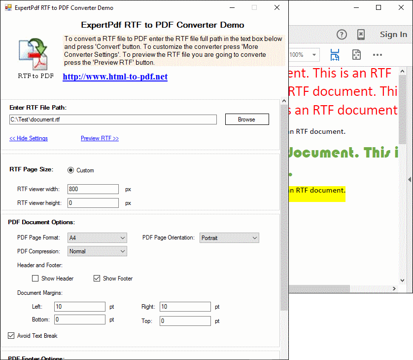 ExpertPDF RTF To PDF