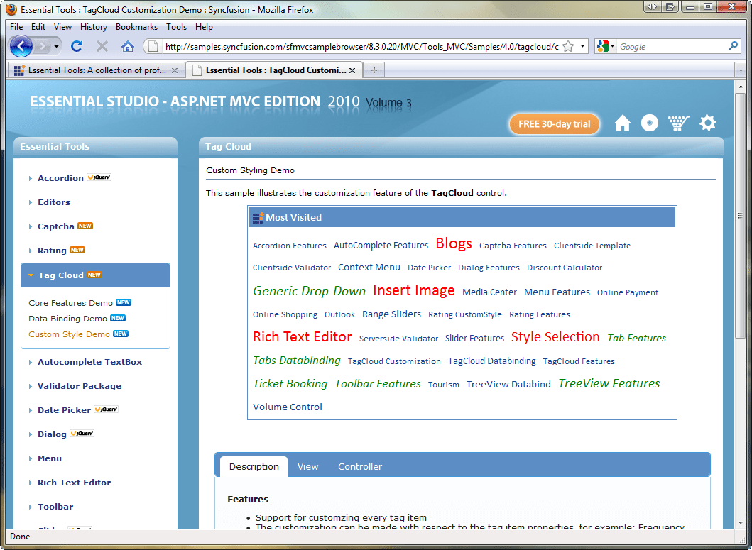 Syncfusion Essential Tools for ASP.NET MVC