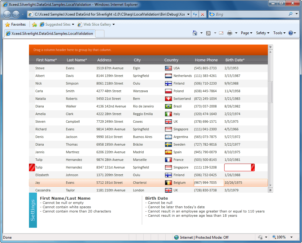Xceed DataGrid for Silverlight （英語版）