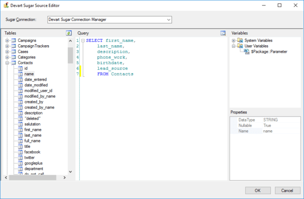 Devart SSIS Data Flow Components for SugarCRM Screenshots