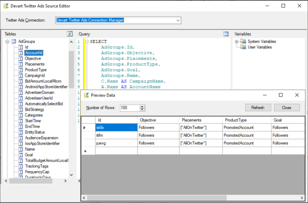 Devart Ssis Data Flow Components For Twitter Ads