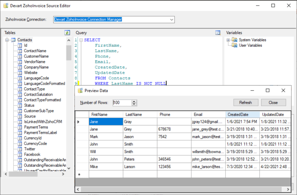 Devart SSIS Data Flow Components for Zoho Invoice Downloads