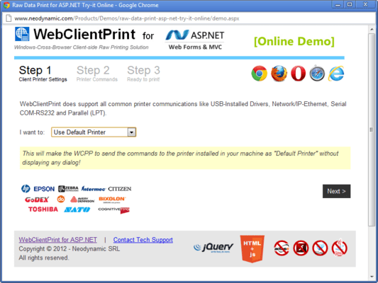 Neodynamic WebClientPrint for ASP.NET