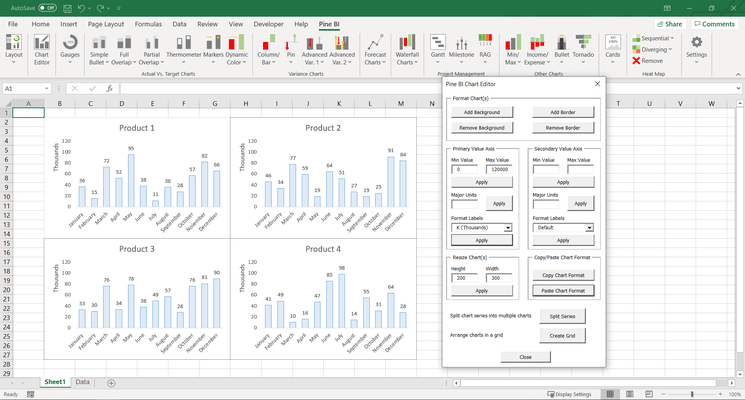 Edit one or multiple charts at the same time.