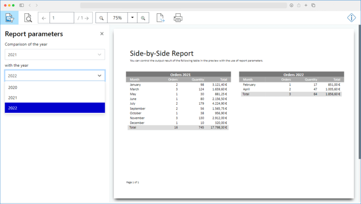 Side-by-side report with report parameter