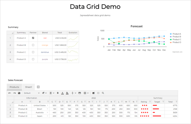 Jspreadsheet Pro のスクリーンショット