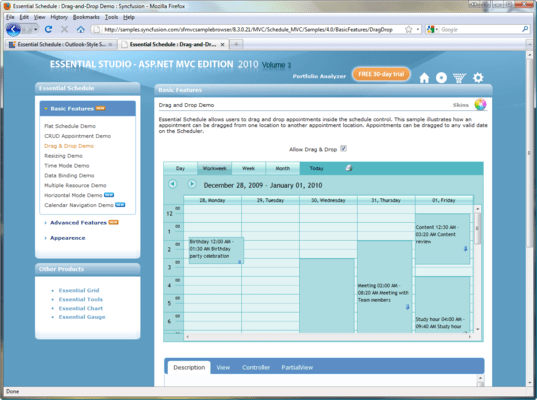 Syncfusion Essential Schedule For Asp Mvc Screenshots