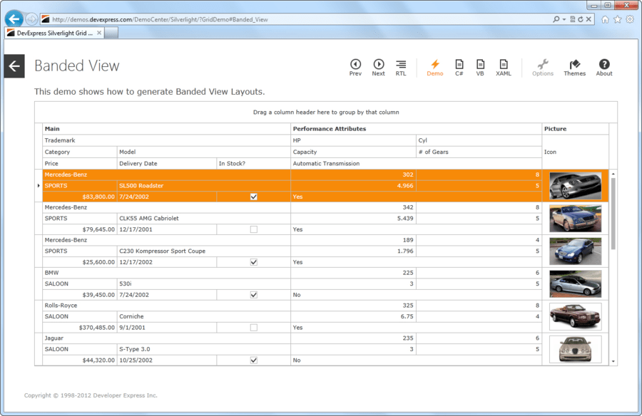 DevExpress Silverlight の主な機能