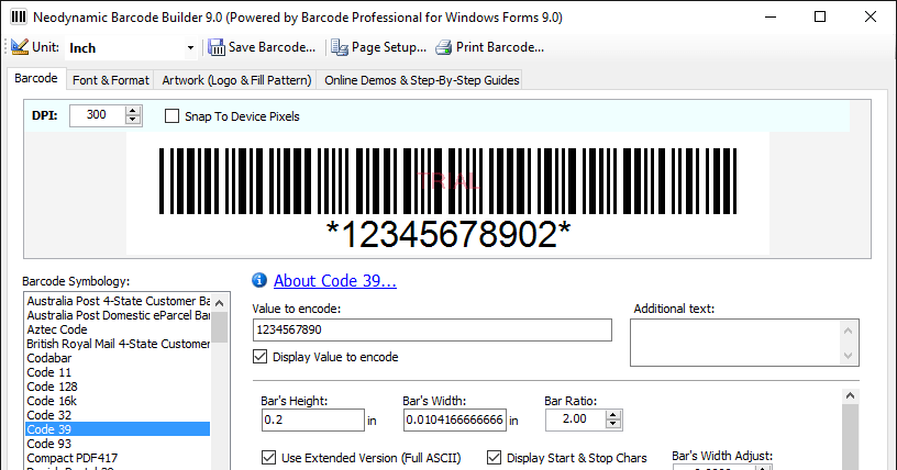 Neodynamic Barcode Professional for Windows Forms - Standard Edition V9