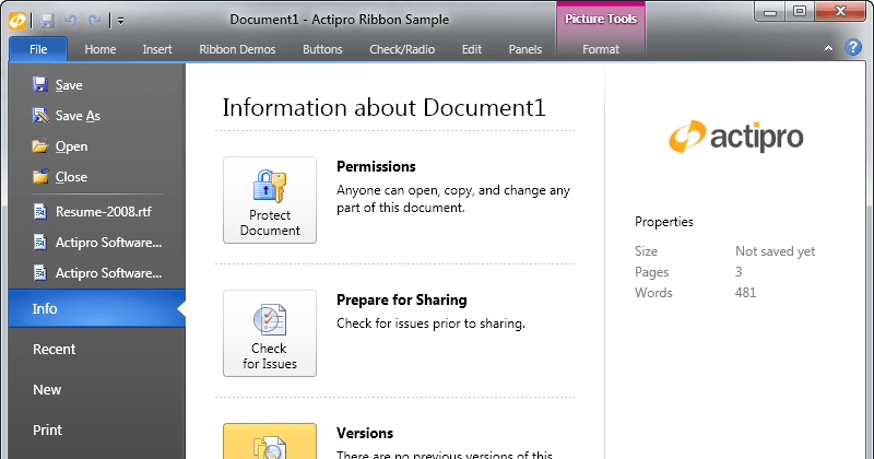 Actipro Ribbon For Wpf 20161（ビルド633）