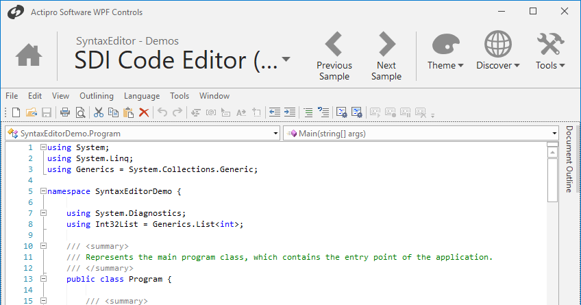 Actipro SyntaxEditor for WPF 2017.2（ビルド661）