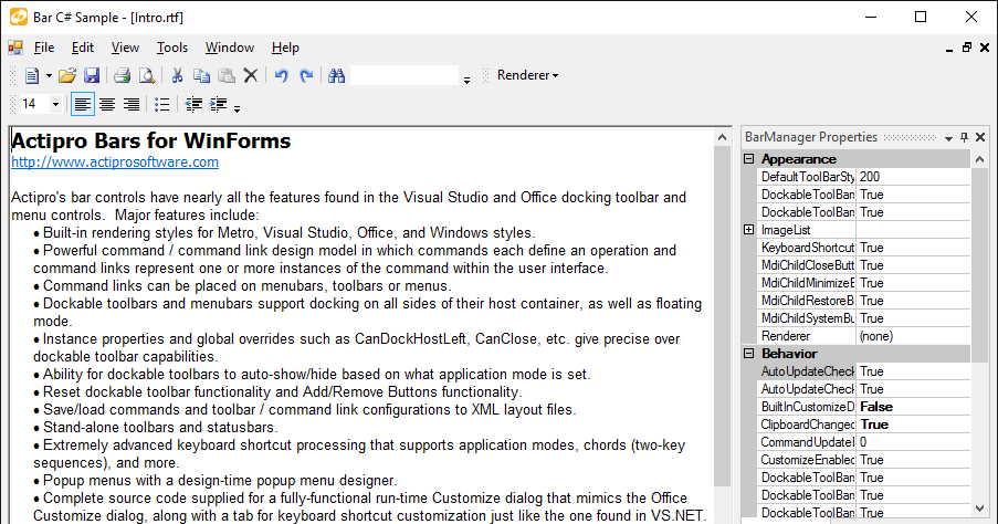 Actipro Bars for WinForms 2018.1