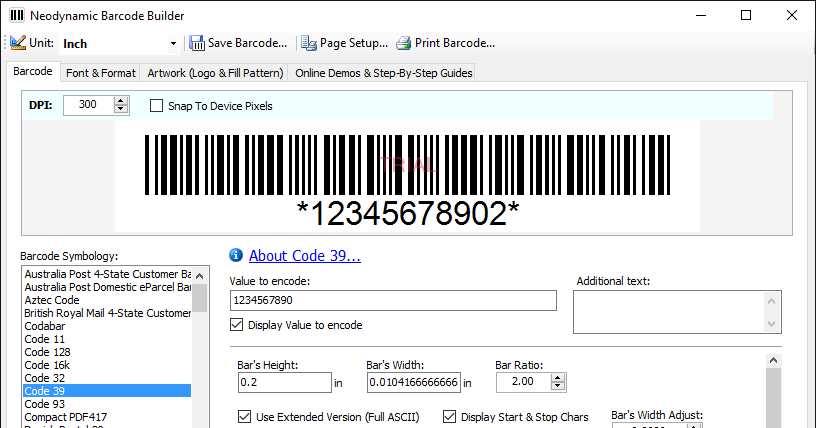 Neodynamic Barcode Professional for Windows Forms - Basic Edition V13.0