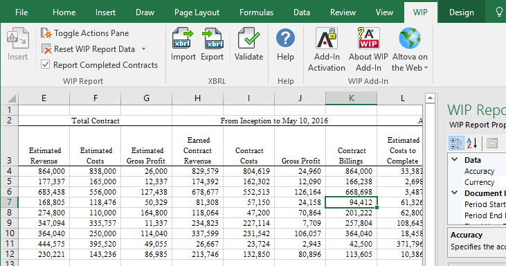 Altova Work in Process (WIP) XBRL add-in for Excel 2022