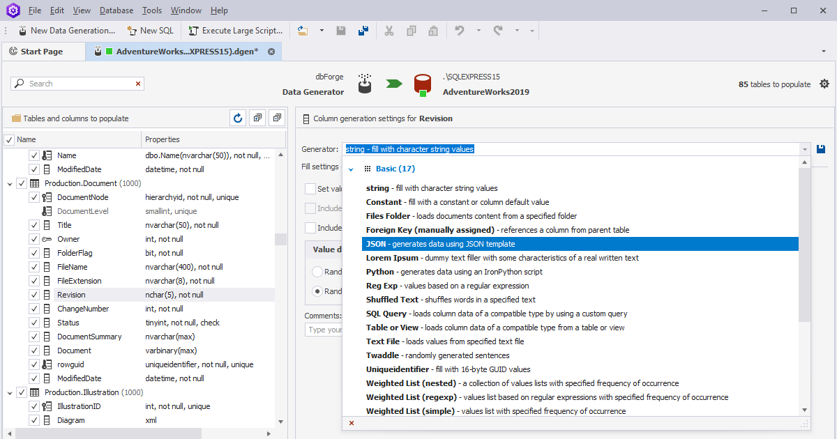 dbForge Data Generator for SQL Server V4.4.5