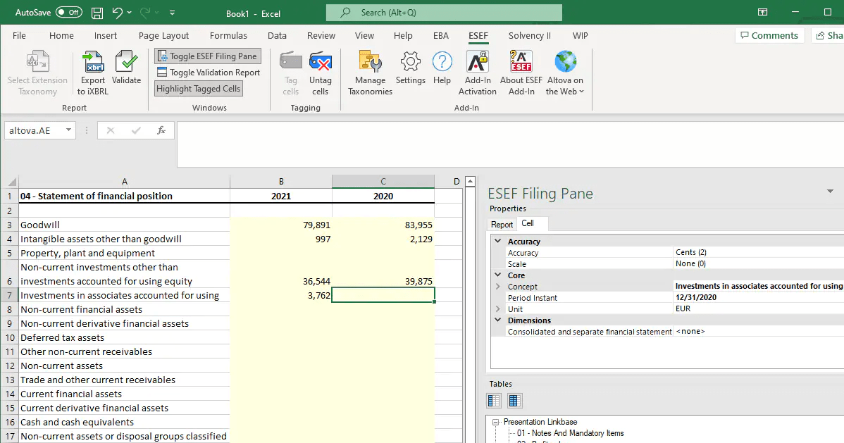 Altova European Single Electronic Format (ESEF) XBRL add-in for Excel 發佈