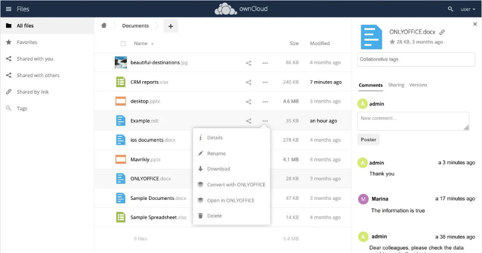 ONLYOFFICE Docs Enterprise Edition with ownCloud Connector v7.8.1