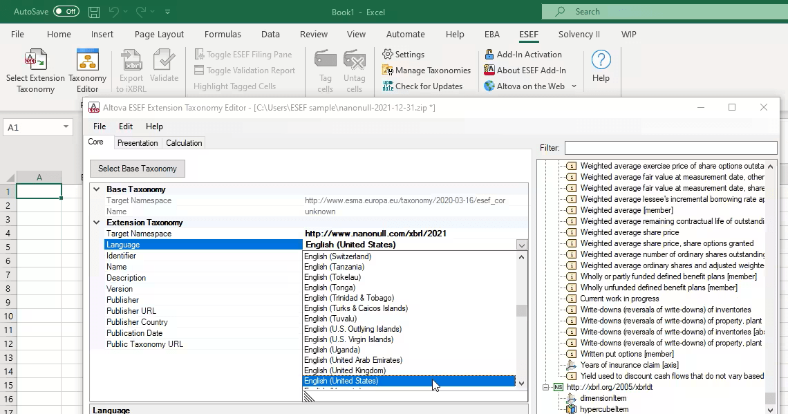 Altova European Single Electronic Format (ESEF) XBRL add-in for Excel ...