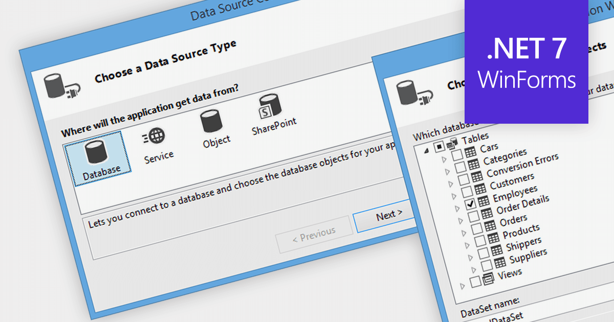 Enlaces de datos en hojas de cálculo de WinForms de .NET 7