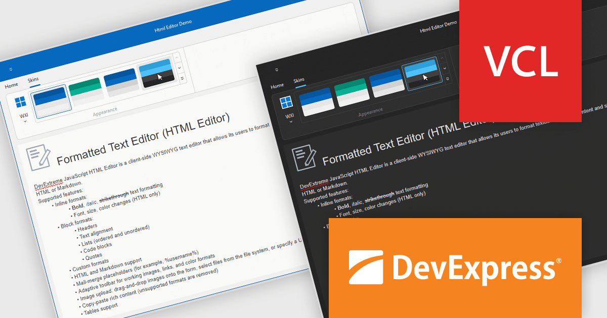 Cambie temas visuales con skins y paletas VCL