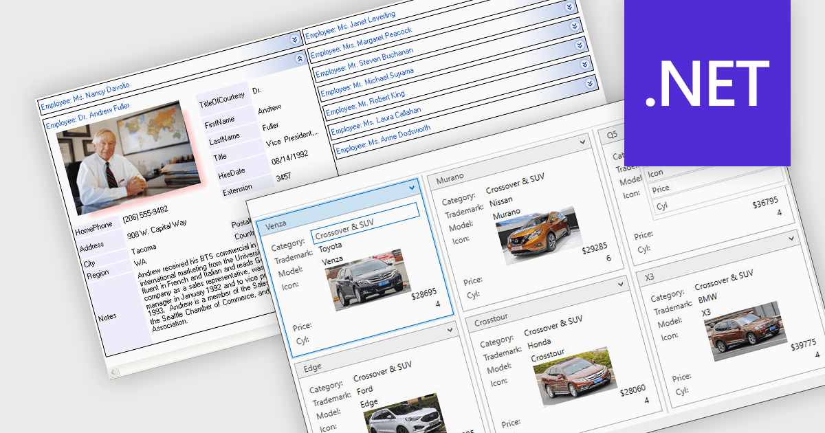 Format Data Grids as Cards in .NET Applications