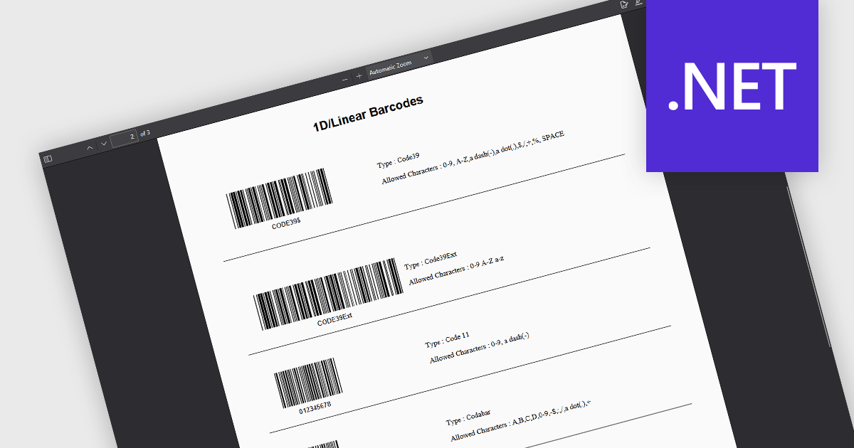Create 1D Barcodes in PDF Documents