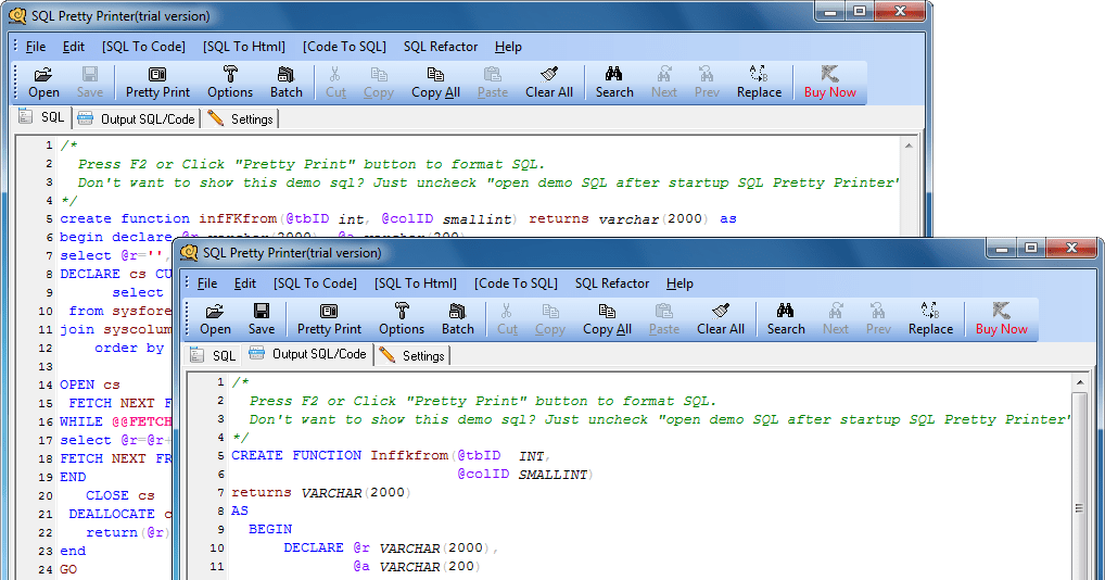 SQL Pretty Printer updated